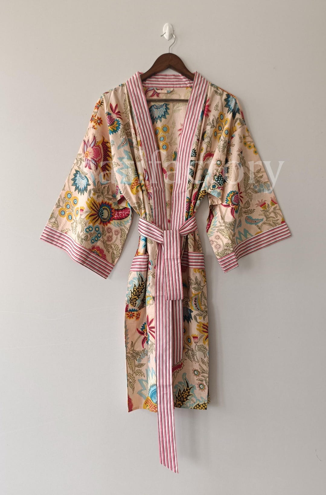 Floral Cotton Kimono Robe, Indian Block Print Loungewear, Cotton ...