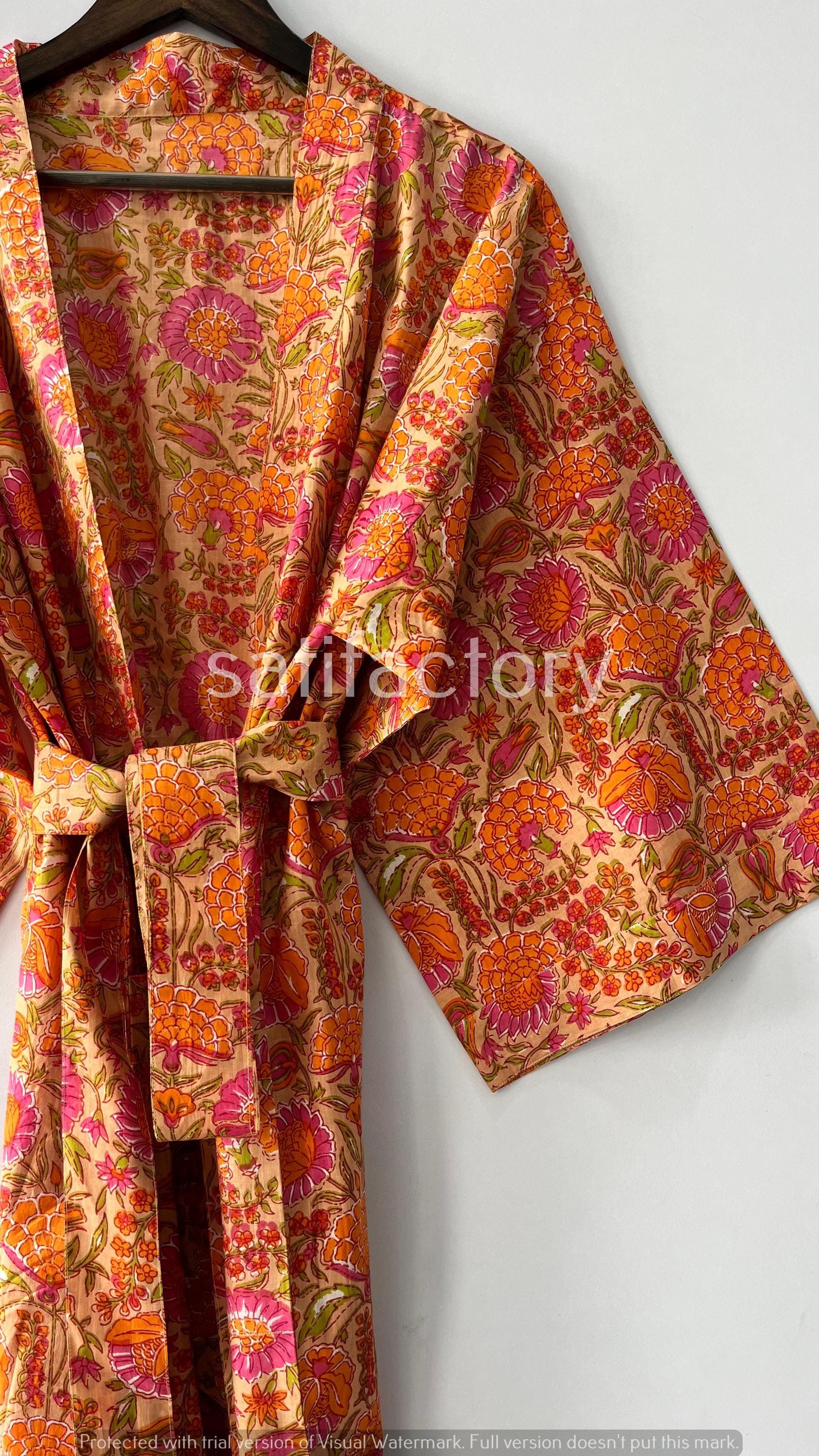 Cotton Floral Kimono Robe, Indian Print Dressing Gown - Etsy
