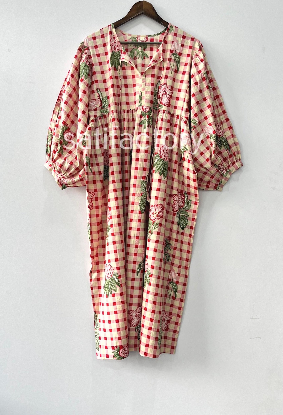 Floral Block Print Cotton Gauze Midi Dress, Handmade in India - Etsy