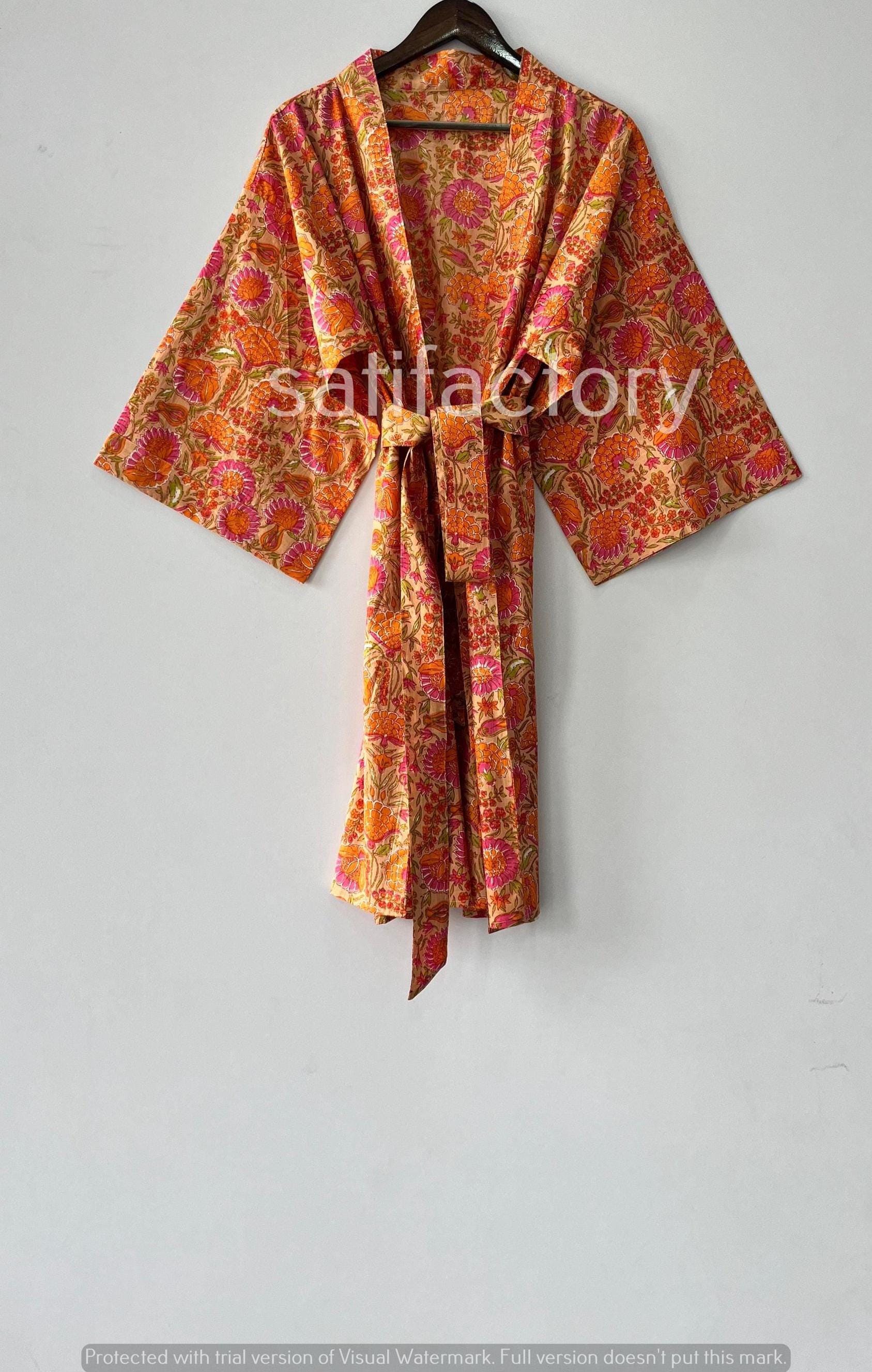 Cotton Floral Kimono Robe, Indian Print Dressing Gown - Etsy