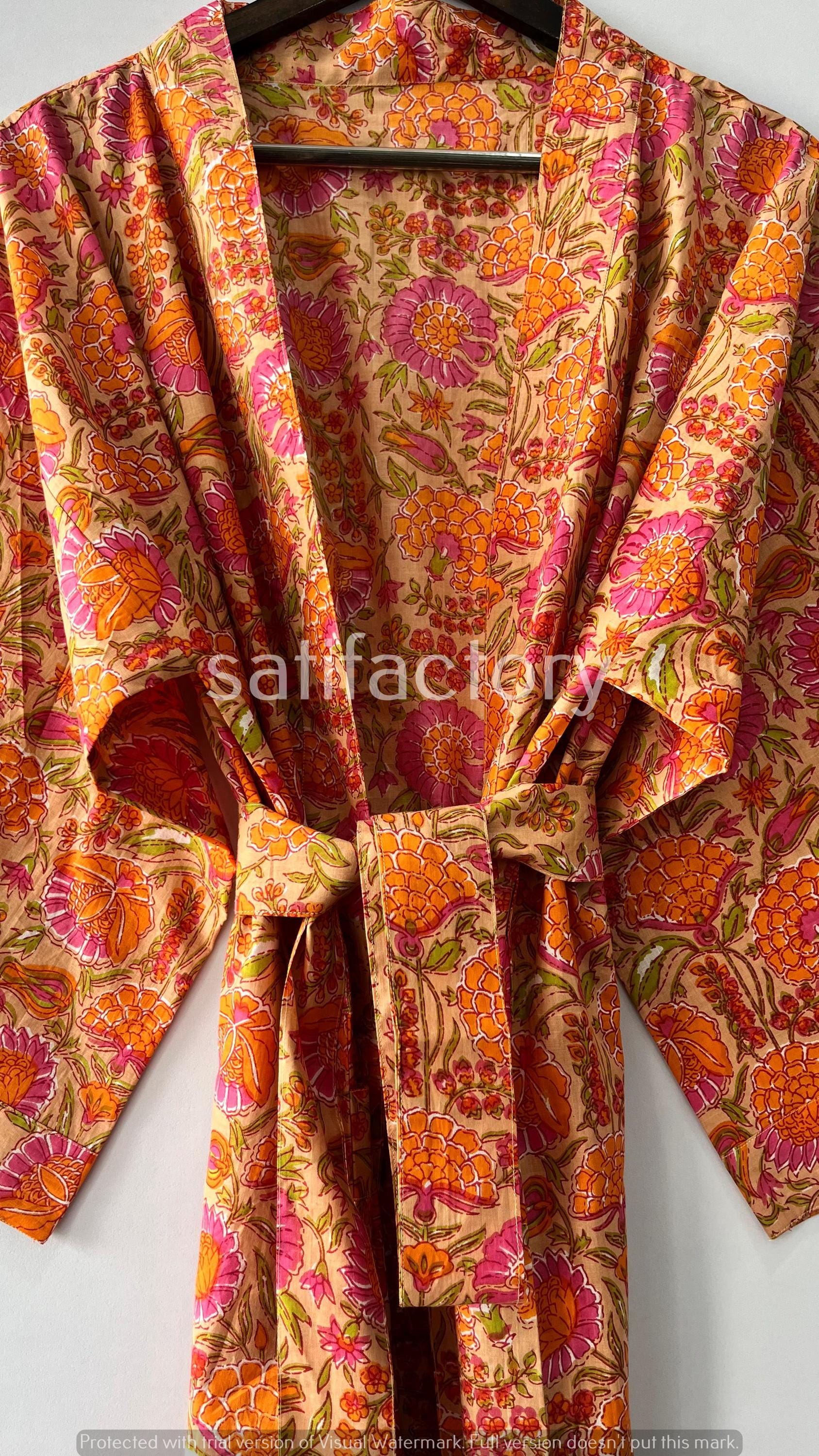 Cotton Floral Kimono Robe, Indian Print Dressing Gown - Etsy