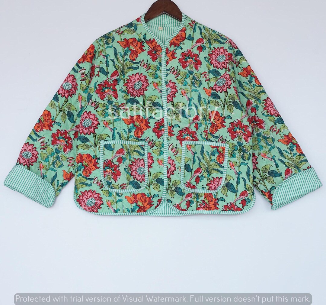 Reversible Hand Block Print Cotton Quilted Jacket Coat Jacket, Cotton ...