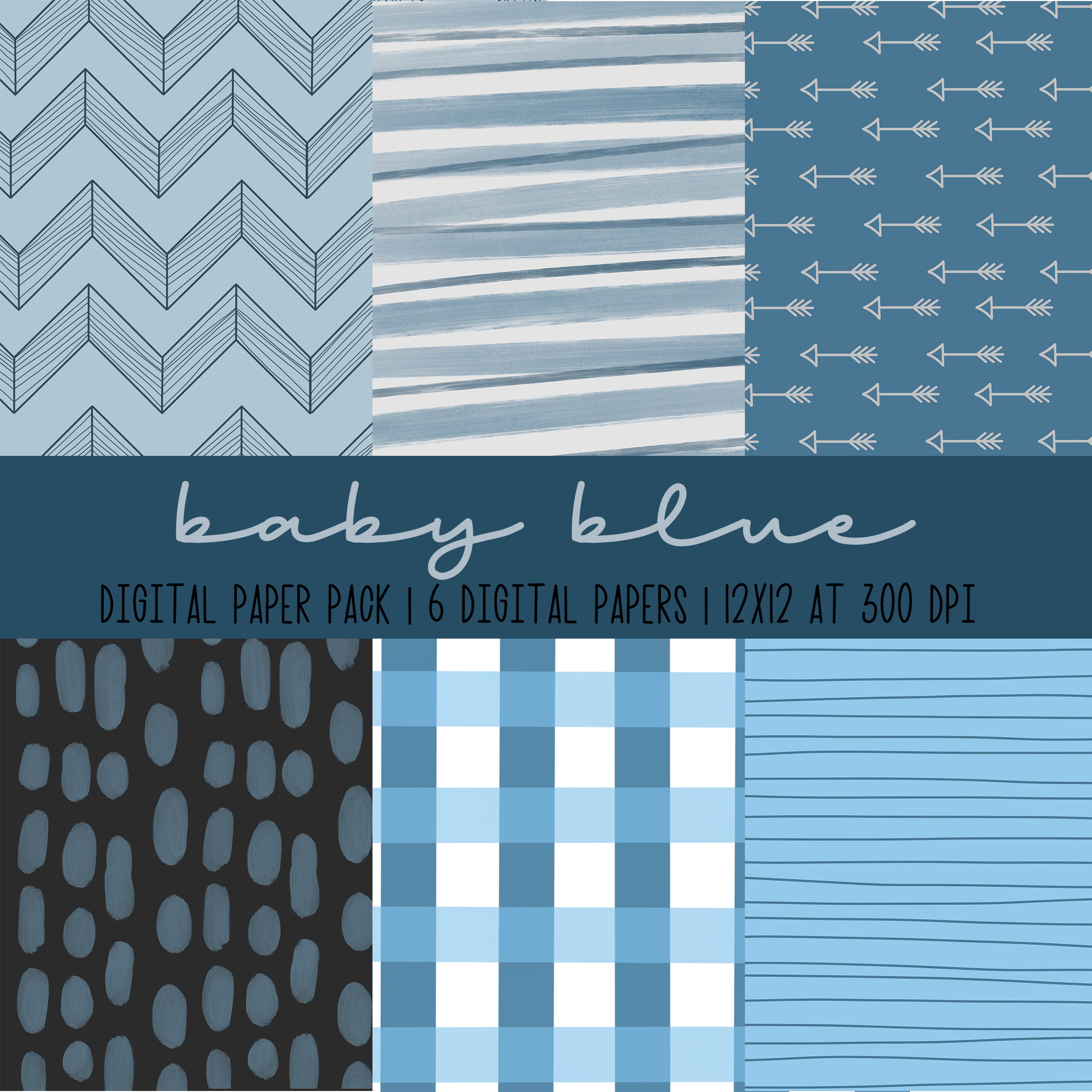 BABY BLUE / Set of 6 Digital Papers / High Quality Instant Digital ...