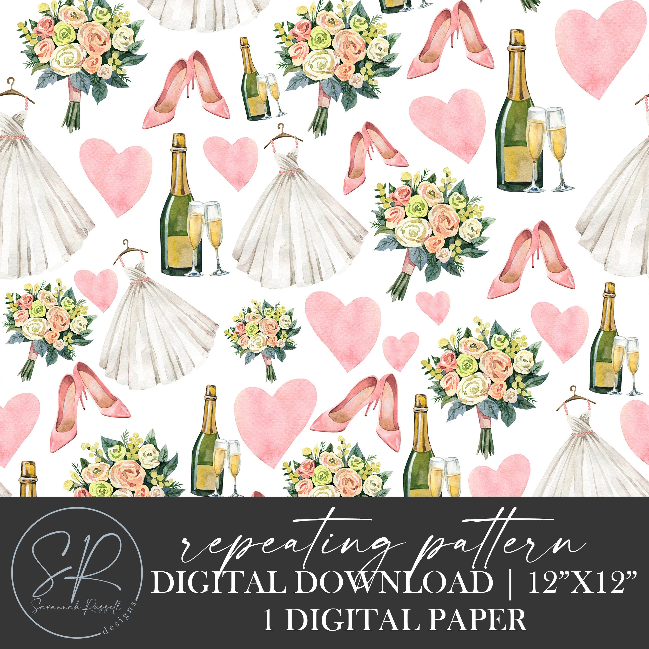 Bride Wedding Seamless Repeating Digital Papers | Bridal Digital ...