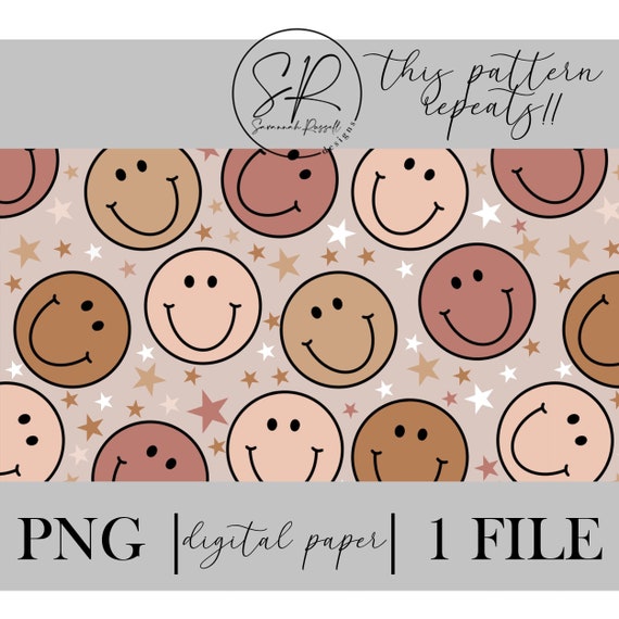Boho Vintage Smiley Face Repeating Digital Paper Smiling - Etsy