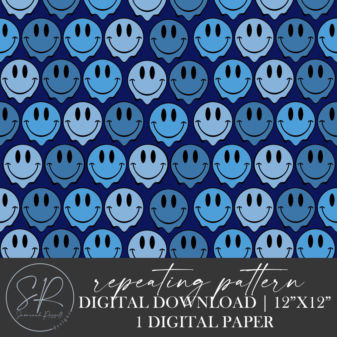 Blue Smiley Face Trendy Seamless Repeating Digital Papers | Digital ...