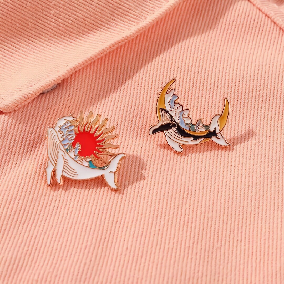 Aesthetic Whale Pins for Bags, Cute Space Ocean Pins for Backpacks, Sun and Moon Enamel Pin Set ...