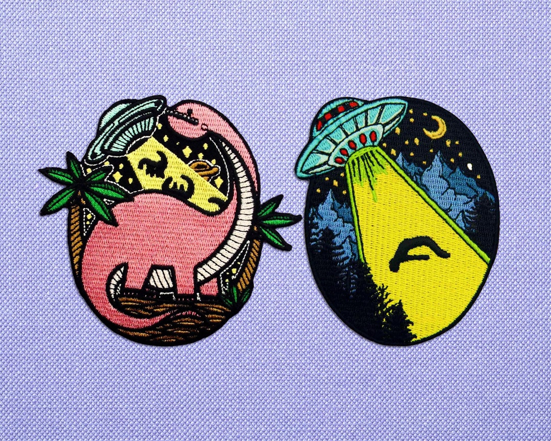 Embroidered Ufo Alien Patches for Jackets, Iron on Space Dinosaur Patch ...