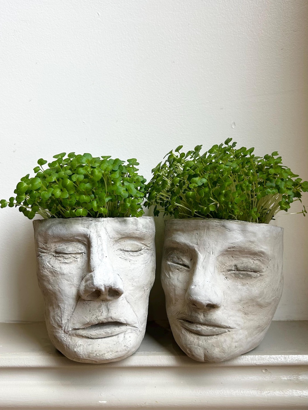 Mr & Mrs Concrete Head Shaped Plant Pot Ornamnent, Couple, His and Hers ...