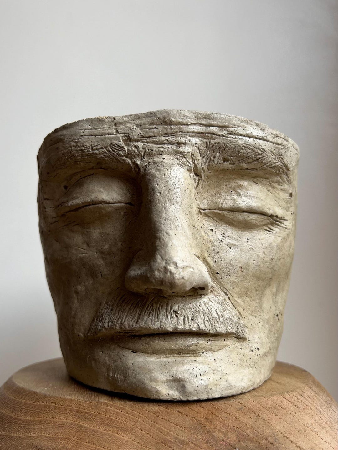 Stone Head Shaped Outdoor Planter. Concrete Statue Man With Moustache ...