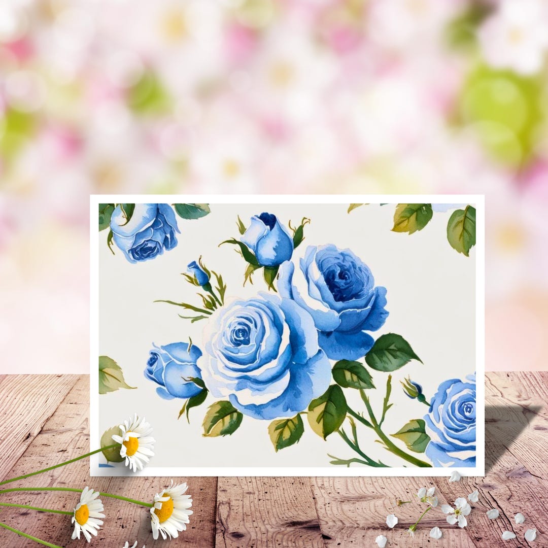 Blue Vintage Rose Bush Personalized Stationery, Blue Cottagecore Roses ...