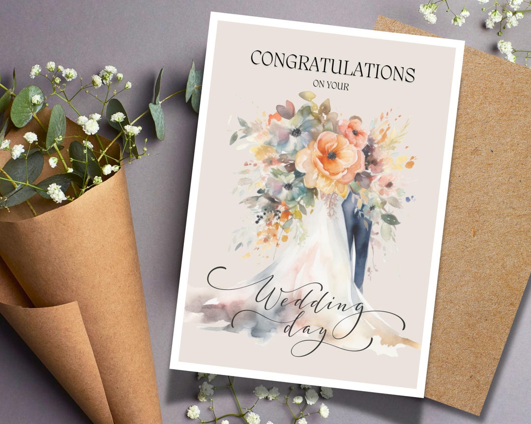 Congratulations on Your Wedding Day Watercolor Greeting Card, Bride and ...