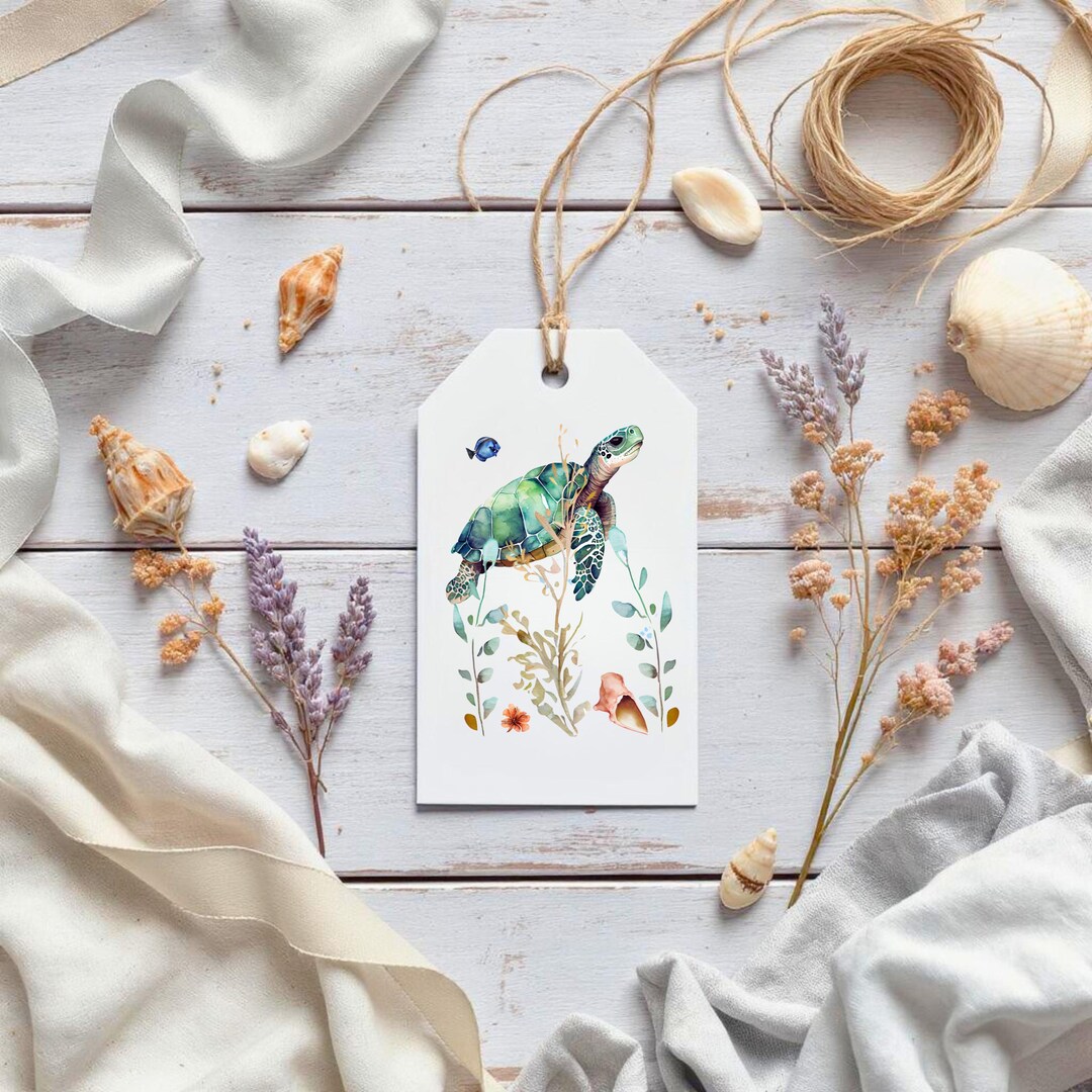 Watercolor Sea Turtle Gift Tags: Coastal Wedding Favor Tags (digital ...