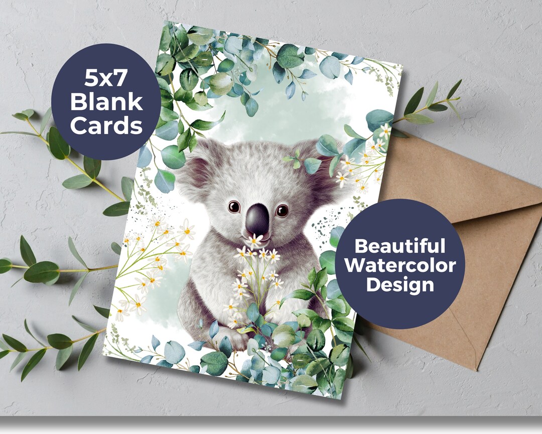 Koala Bear Greeting Card, Watercolor Kola Bear Note Card, Koala Bear in ...