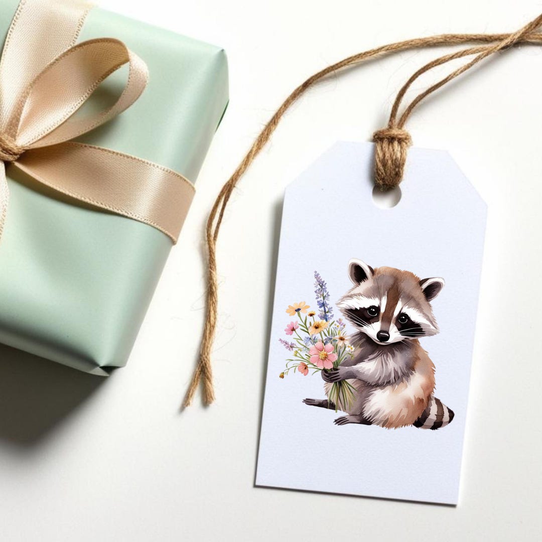 Whimsical Raccoon and Flowers Watercolor Gift Tags for Any Occasion ...