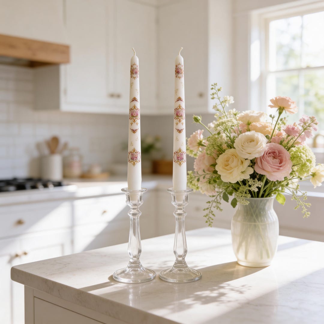 Victorian Floral Taper Candles Set of 2: Rococo Parlor Home Decor and ...