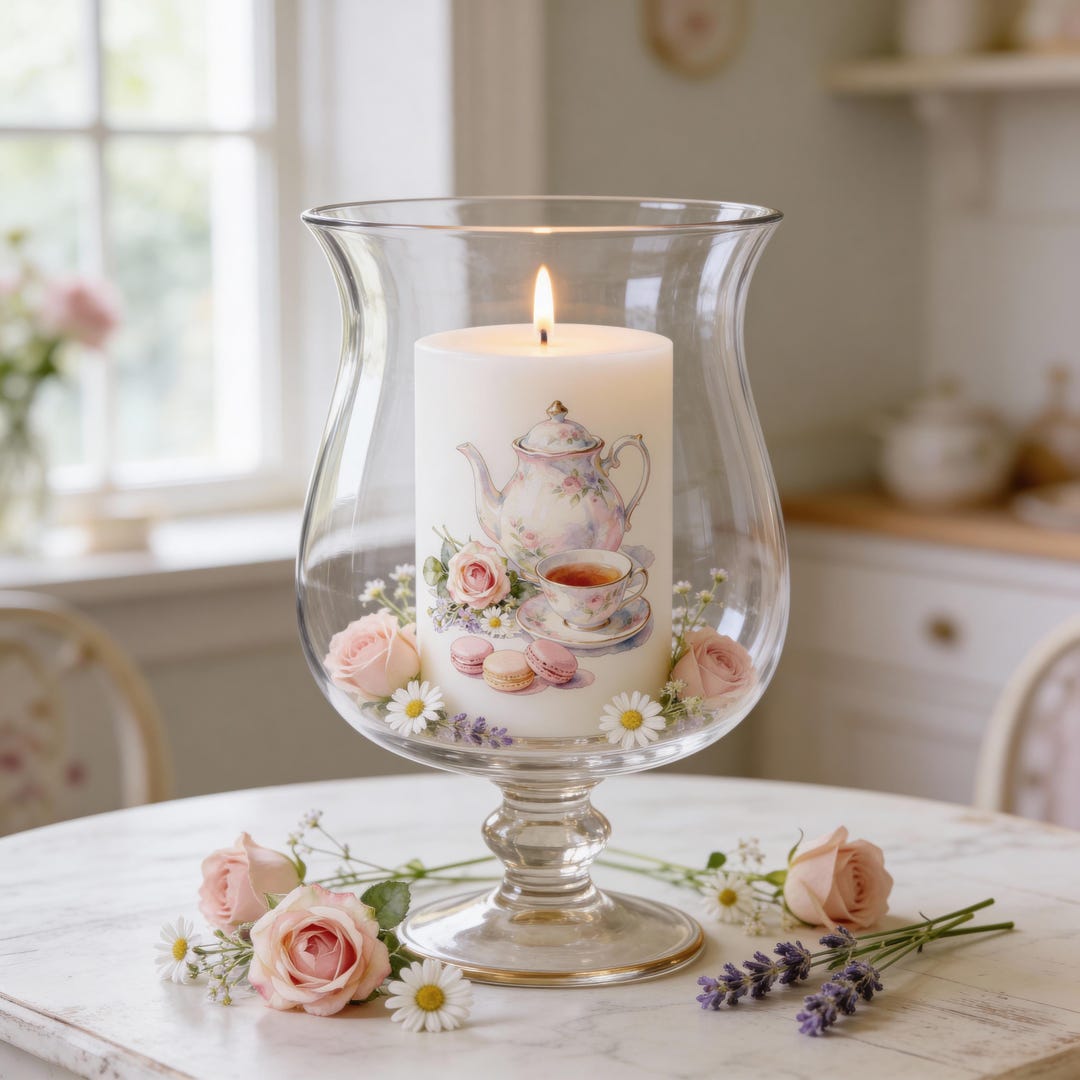 Vintage Teapot Pillar Candle: Cottagecore Floral Home Decor - Etsy