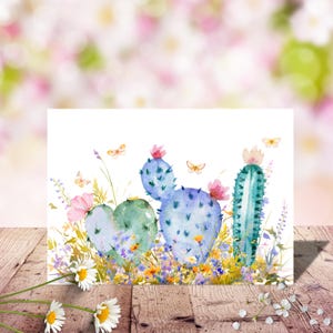 Succulent Garden Watercolor Greeting Card, Barrel Cactus Writing Cards ...