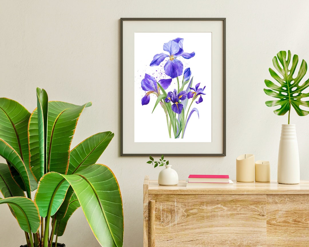 Iris Wall Art, Watercolor Iris Art Print, Purple Iris Decor, Blue Iris ...