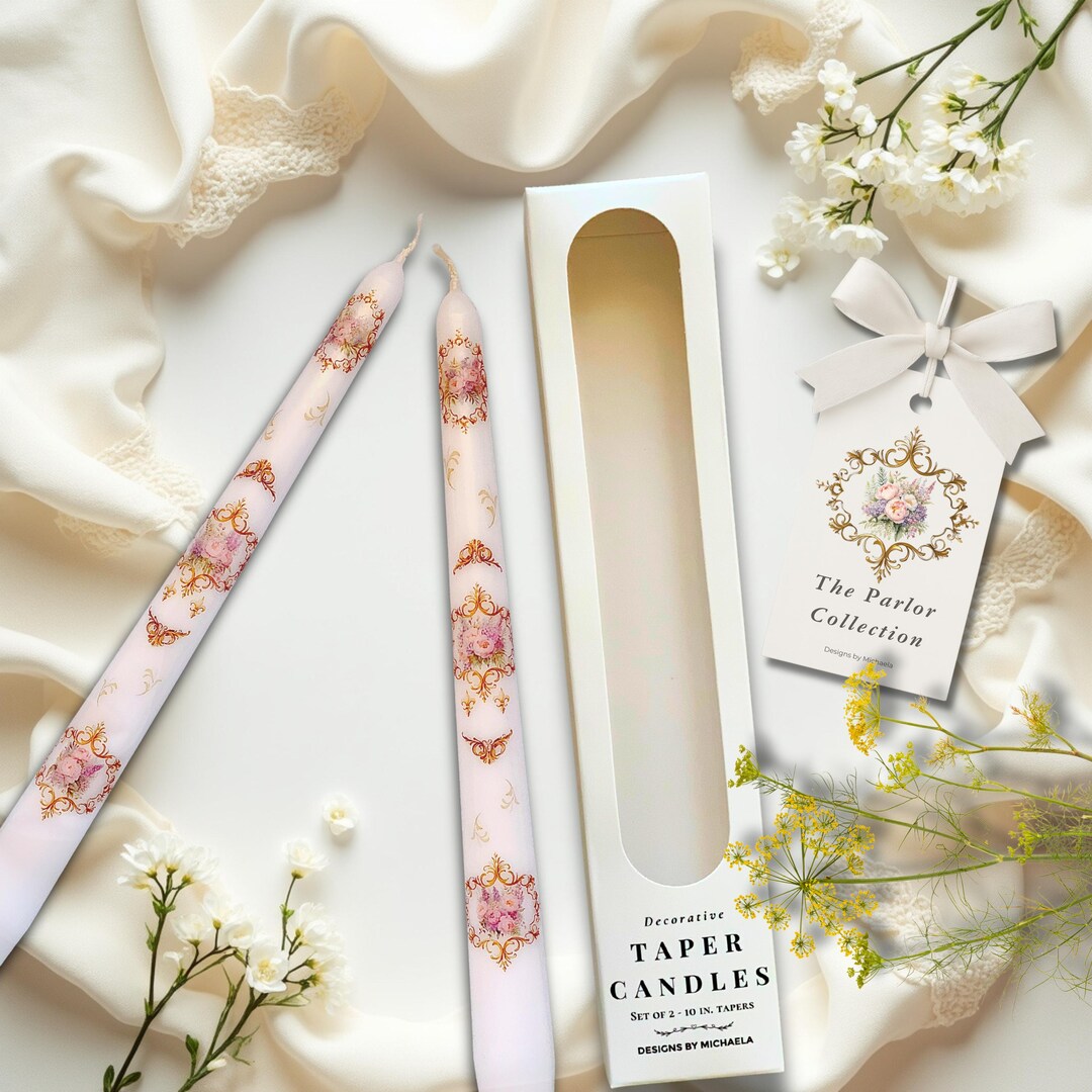 Floral Rococo Taper Candles, Vintage Taper Candle Set for Events ...