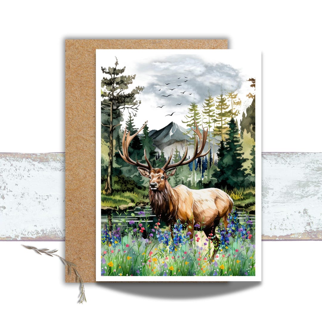 Elk in Nature Greeting Card, Elk Writing Cards, Elk in the Forest Note ...