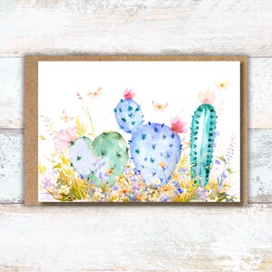 Succulent Garden Watercolor Greeting Card, Barrel Cactus Writing Cards ...