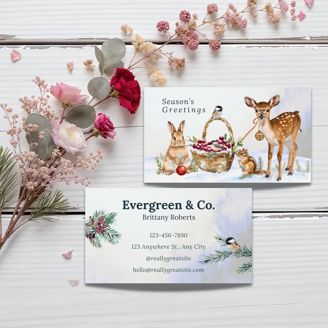 Woodland Animals Holiday Business Cards: Double-sided, Seasonal Nature ...