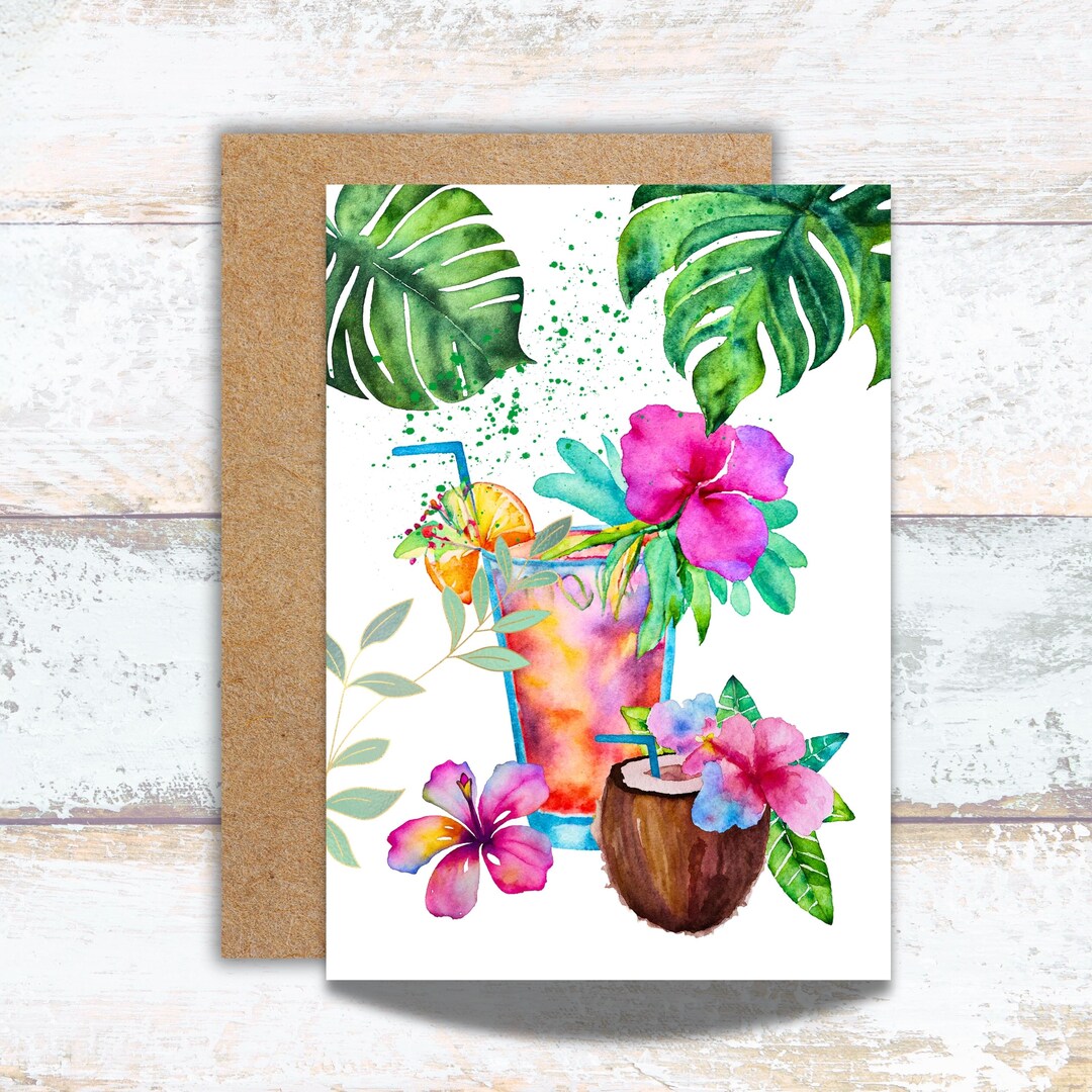 Tropical Greeting Card, Hawaiian Vibes Greeting Card, Summer Stationery ...