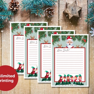 Letter to Santa Stationery, Printable Santa Note Card, Festive Holiday ...
