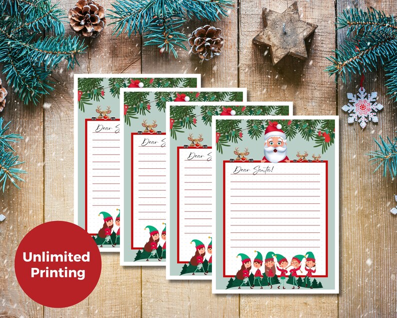Letter to Santa Stationery, Printable Santa Note Card, Festive Holiday ...