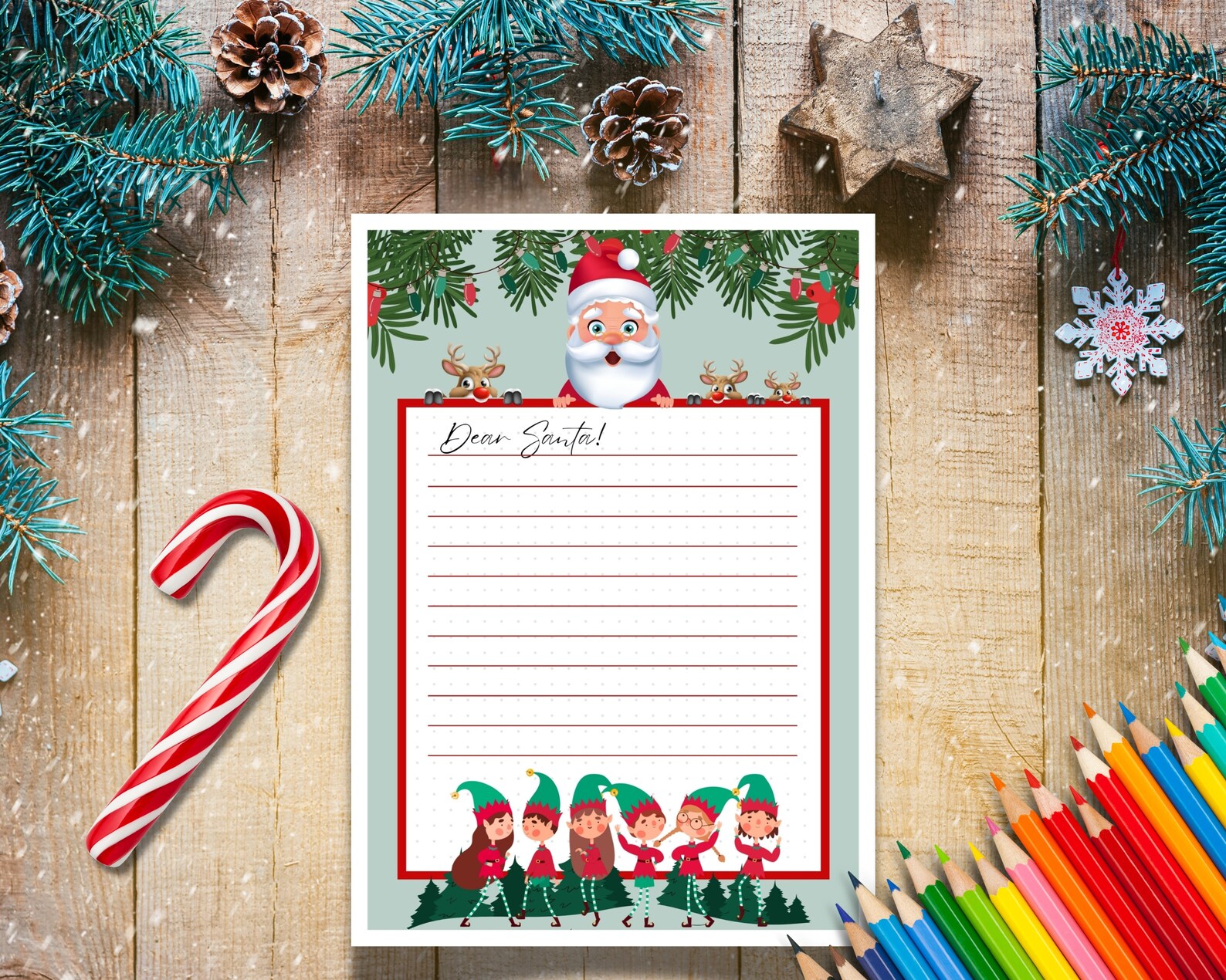 Letter to Santa Stationery, Printable Santa Note Card, Festive Holiday ...
