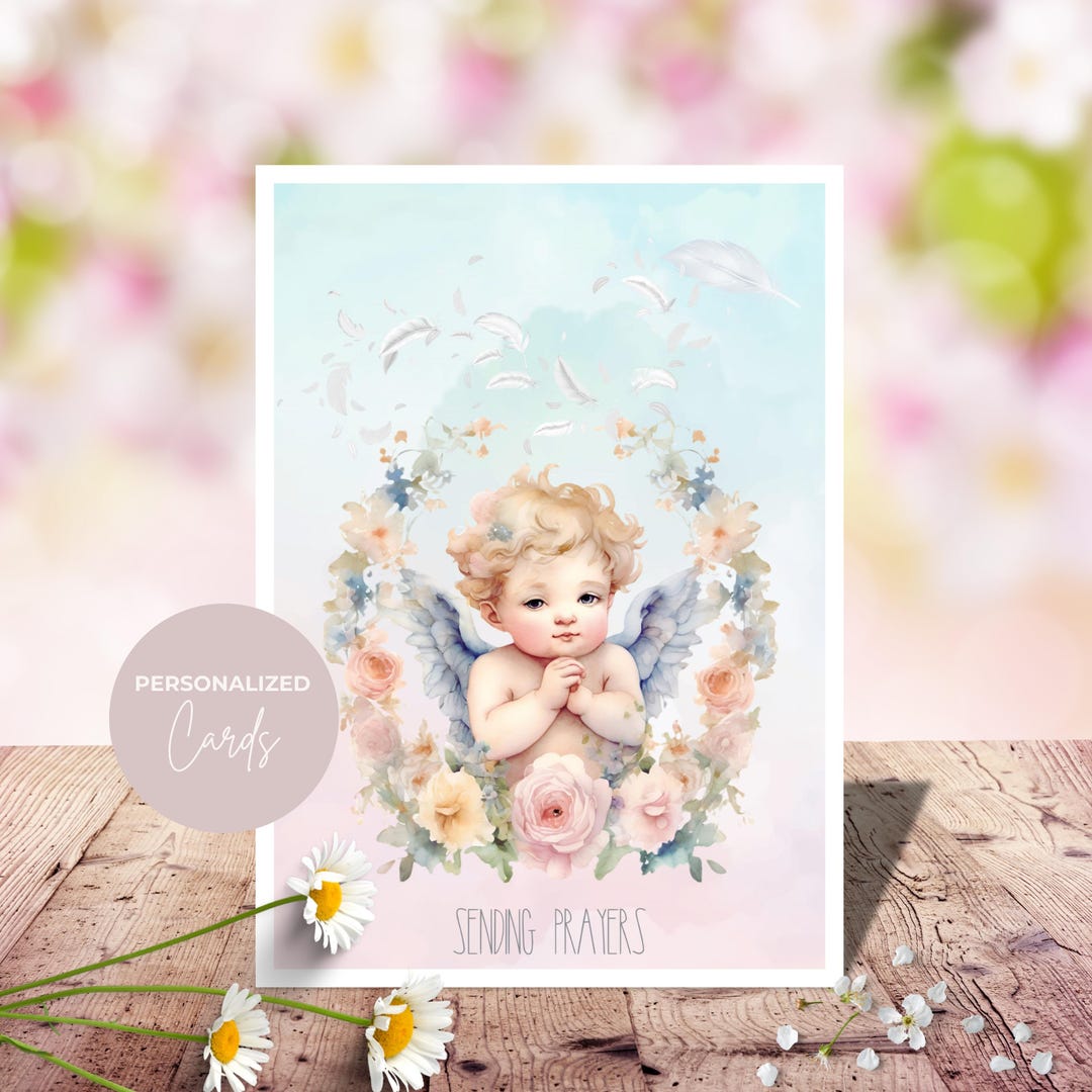 Personalized Angel Sympathy Card With Cherub Design, Customizable ...