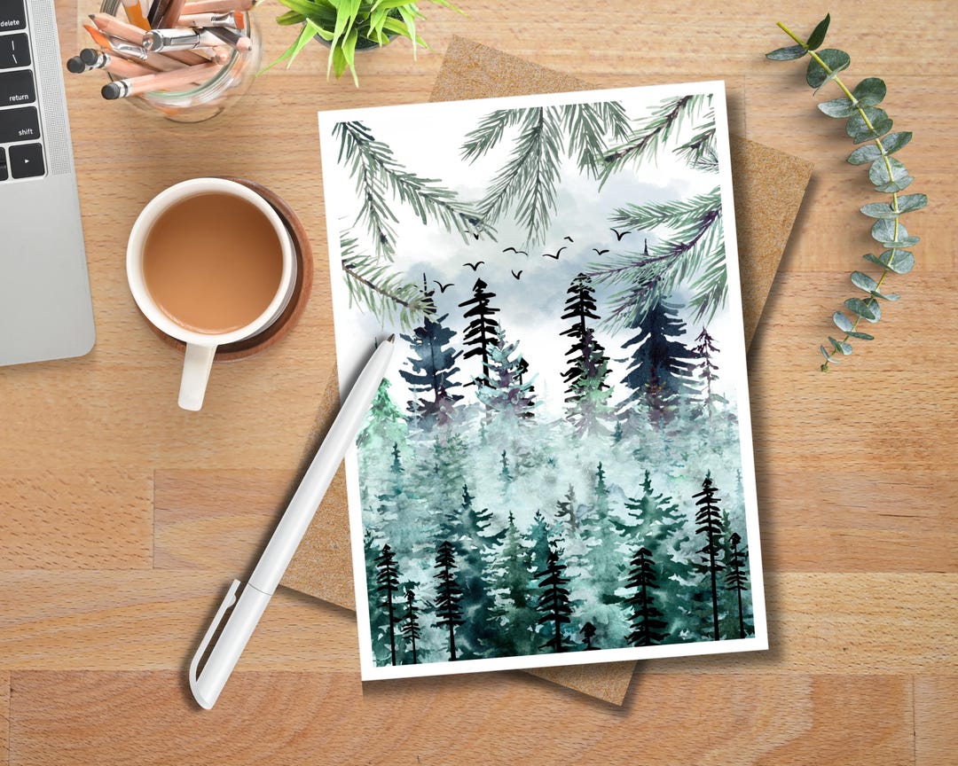 Forest Greeting Card, Pine Tree Stationery, Nature Note Cards ...