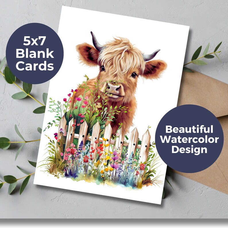 Highland Cow Greeting Card, Watercolor Highland Cow Note Card, Farm ...