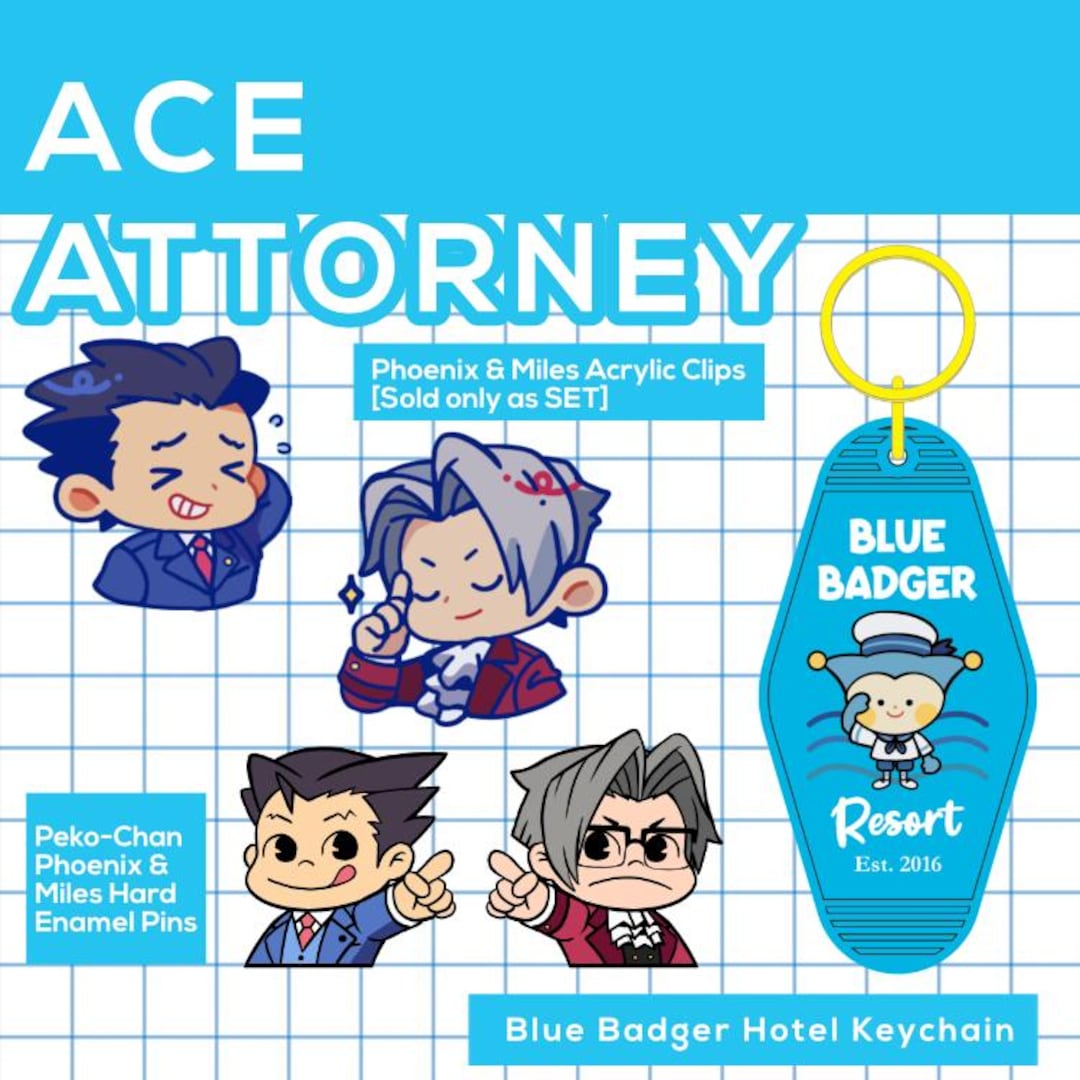 Ace Attorney Acrylic Binder Clips Hotel Motel Keychain Charm Enamel Pin ...