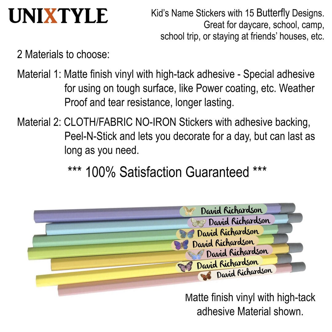 15 Butterfly Designs Kid's Labels, Personalized Sticker, Waterproof ...