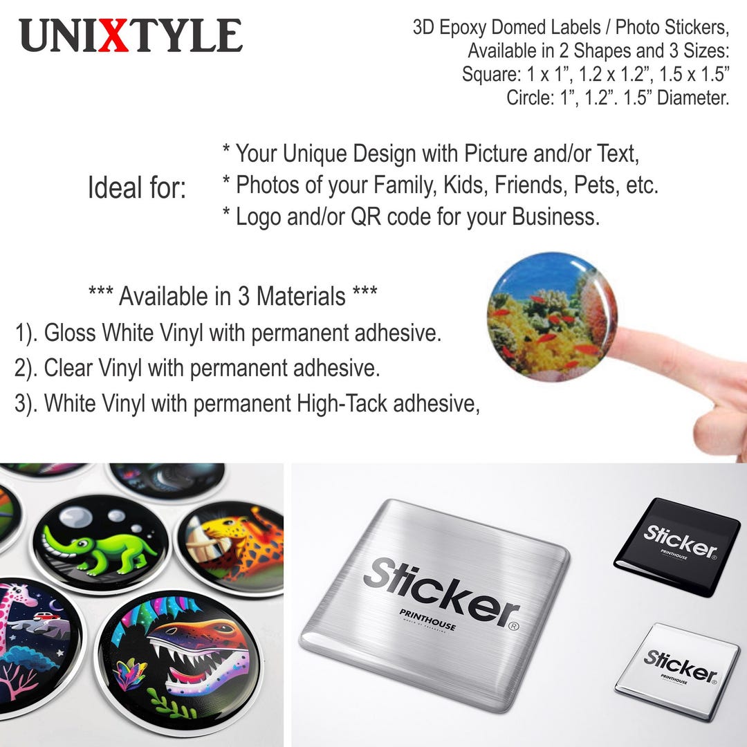 Personalized Photo / Custom Design 3D Epoxy Sticker, Full Color Dome ...