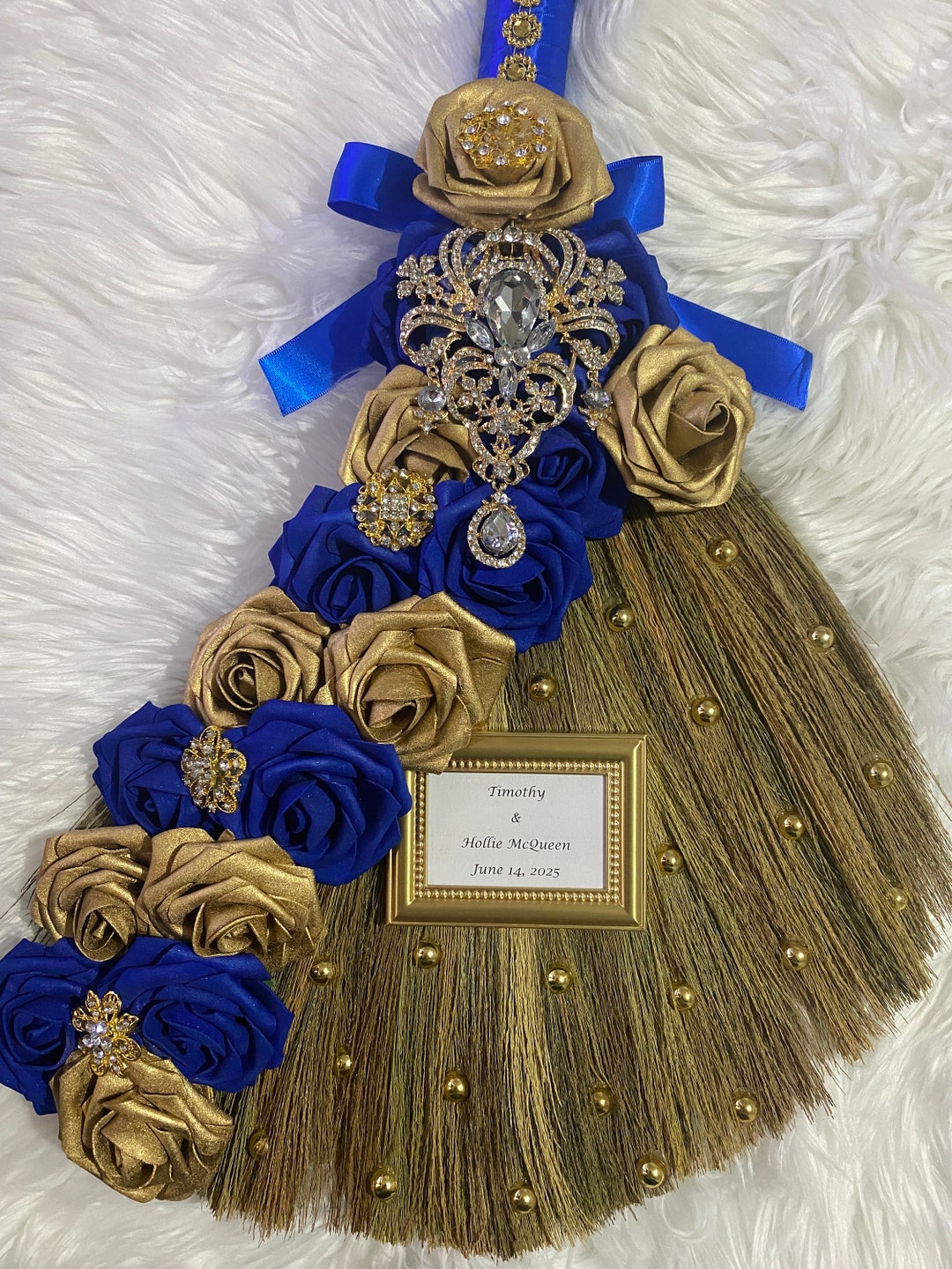 Personalized Wedding Broom - (large) Royal Blue & Gold- for Jump the ...