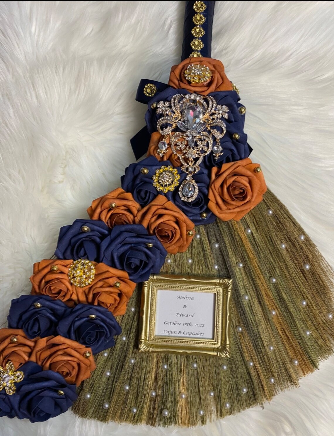 Personalized Wedding Broom (large) - Burnt Orange/navy Blue for Jump ...