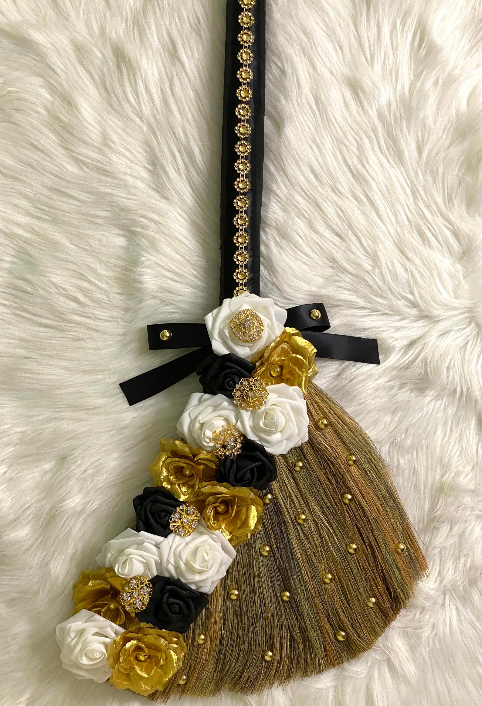 Custom Wedding Broom largeblack/white/gold for Jump the - Etsy