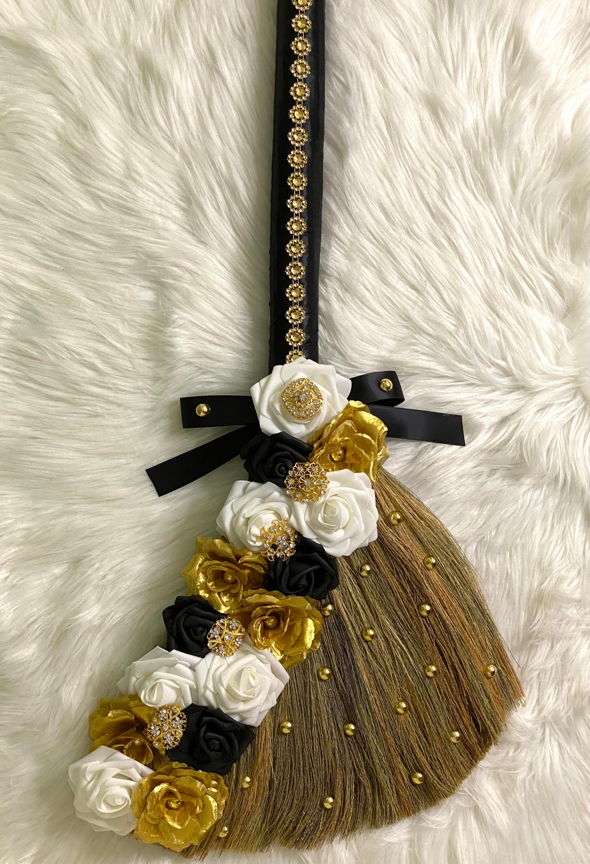Custom Wedding Broom largeblack/white/gold for Jump the - Etsy