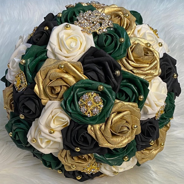 Hunter Green Black Bridal Bouquet - Etsy