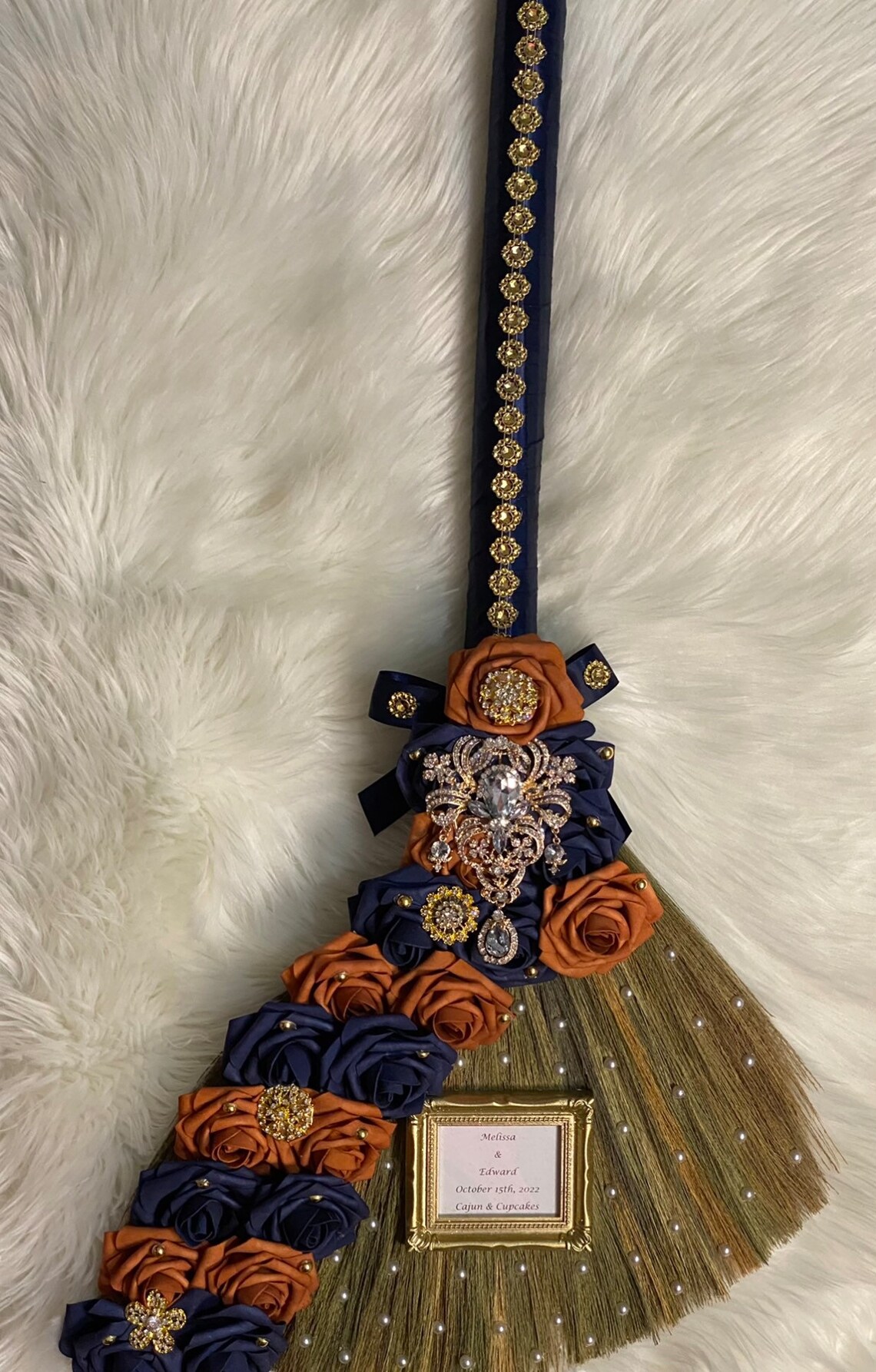 Personalized Wedding Broom (large) - Burnt Orange/navy Blue for Jump ...