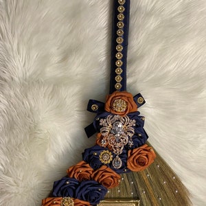 Personalized Wedding Broom (large) - Burnt Orange/navy Blue for Jump ...