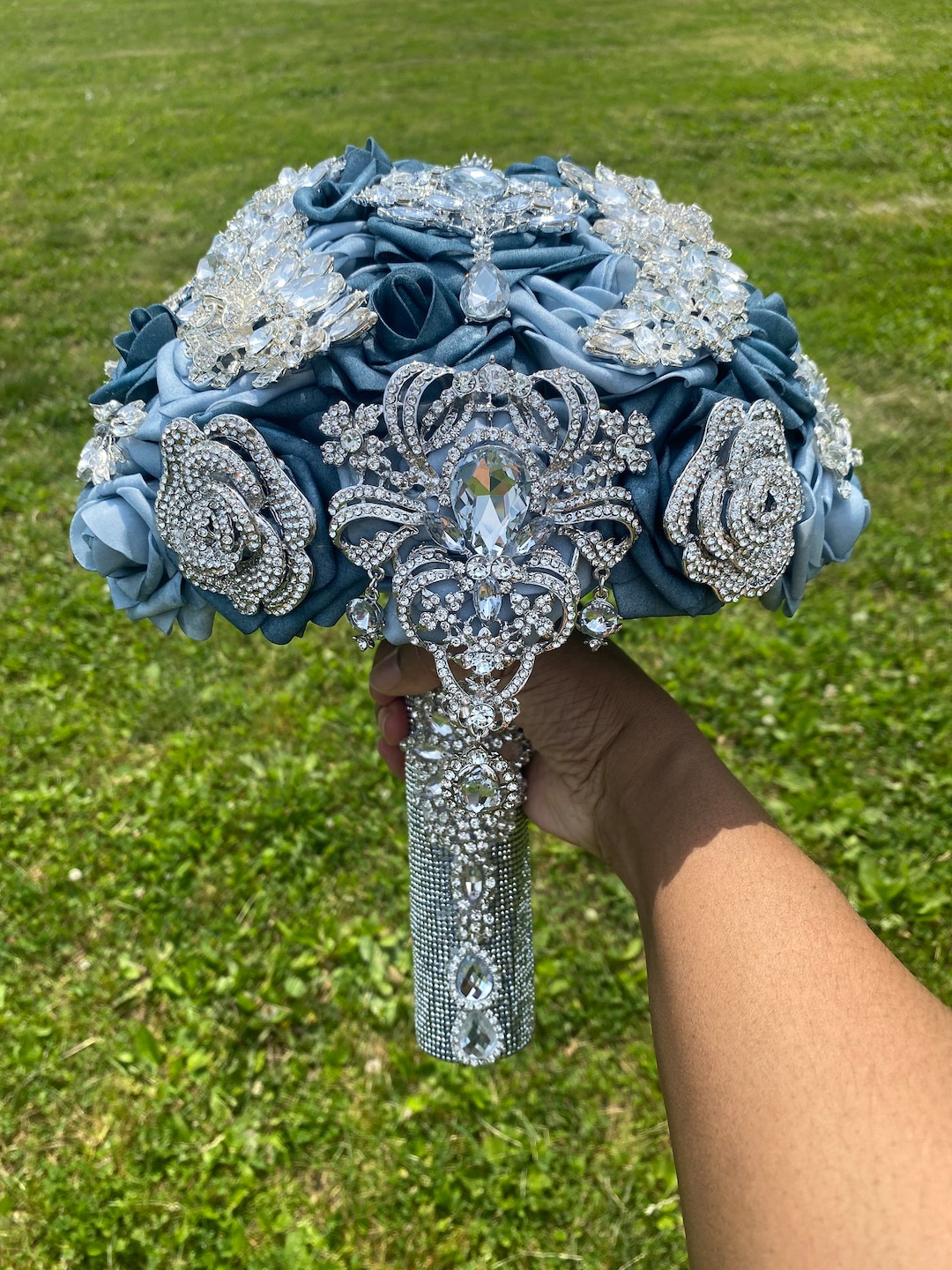 Luxurious Bling Bouquet - Dusty Blues With Silver Bling - Etsy