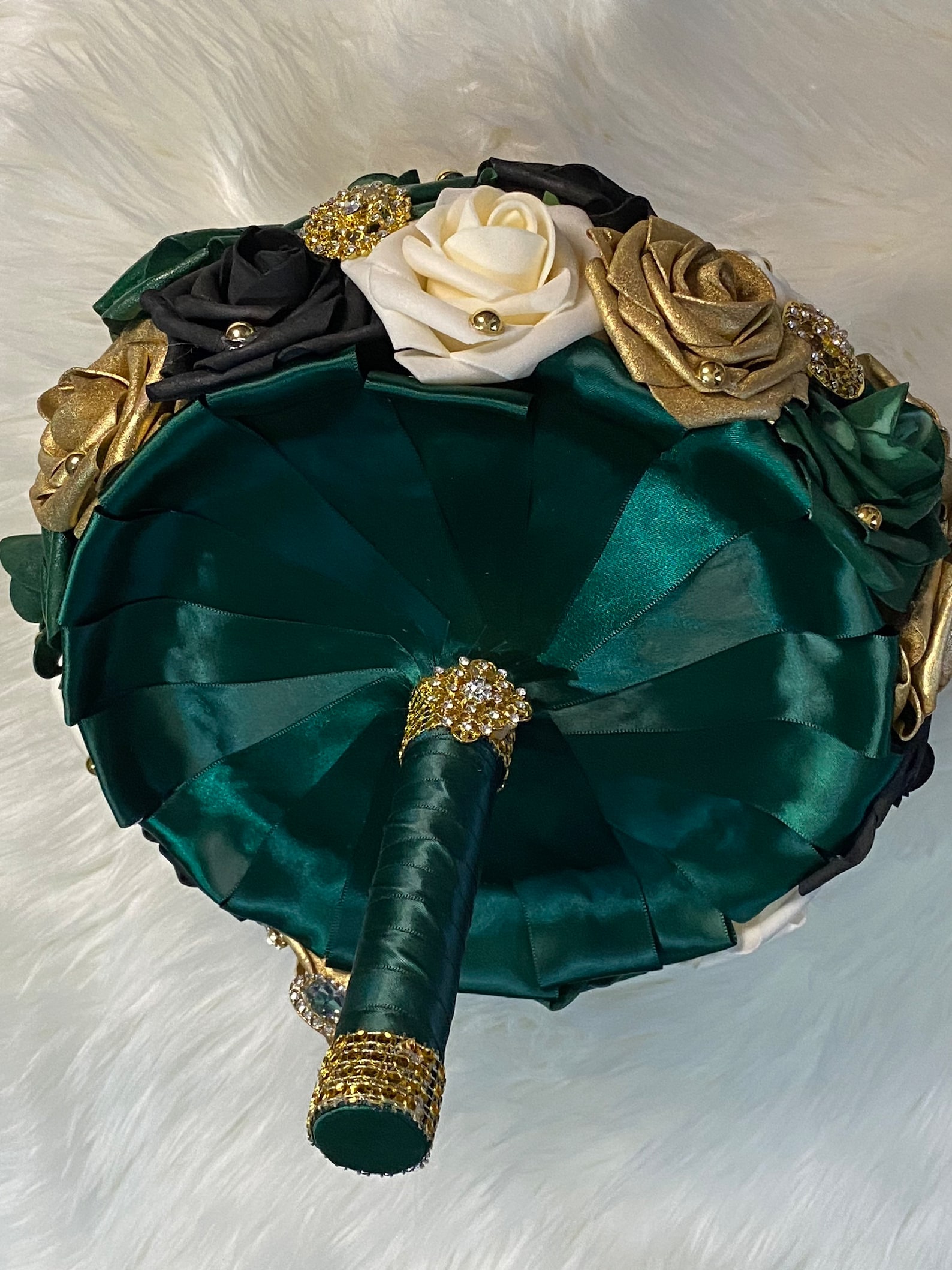 Hunter Green/black/gold Bridal Brooch Bouquet - Real Touch Artificial ...