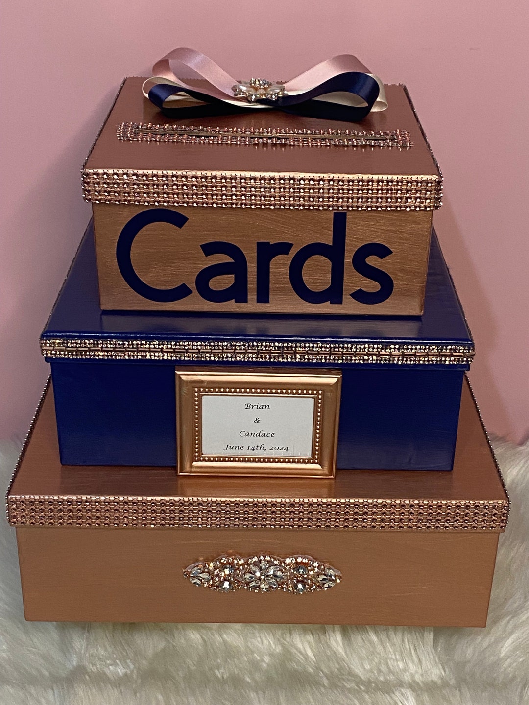 Personalized Wedding Card Box/3 Tier/gift Box/rose Gold/navy/ivory - Etsy