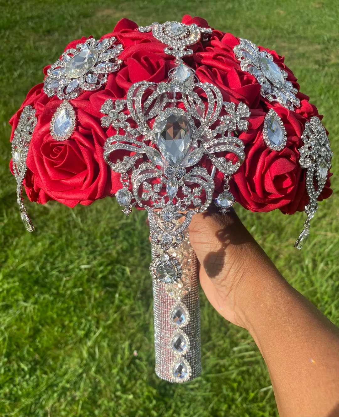 Luxurious Bling Bouquet - Red With Silver Bling - Etsy