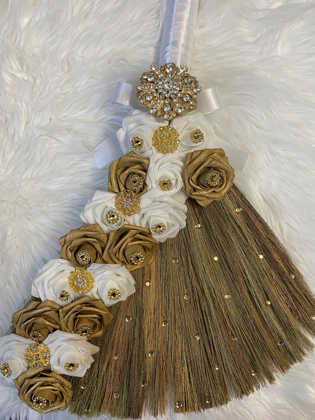 Custom Wedding Broom (large) - White/gold - Wedding Date & Names Not ...