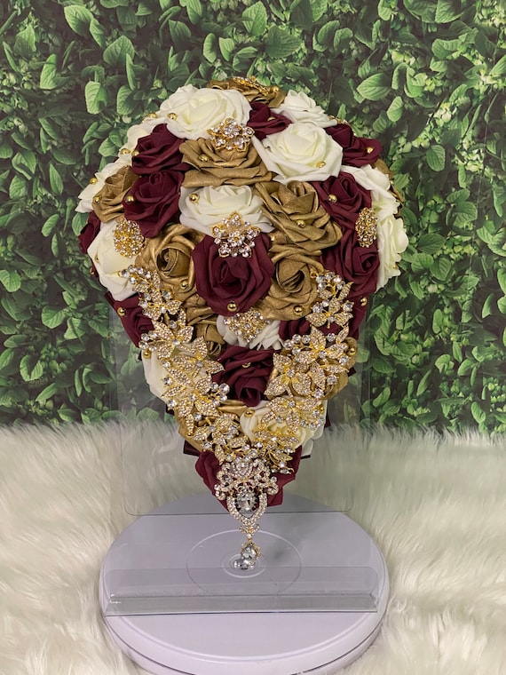 Cascade Brooch Bridal Bling Bouquet-real Touch Roses - Etsy